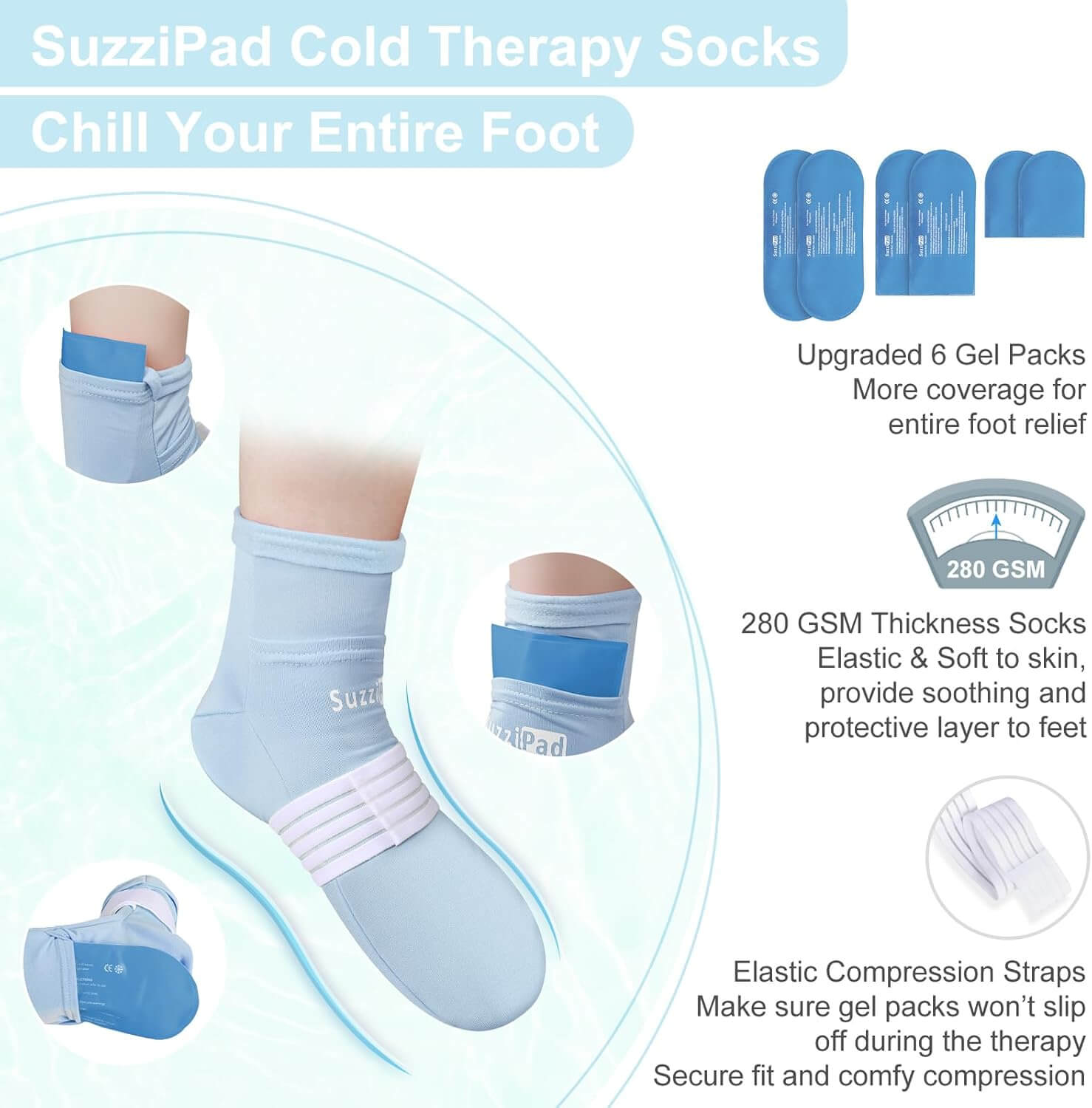 SuzziPad Cold Therapy Socks & Hand Ice Pack Cold Gloves for Chemothera